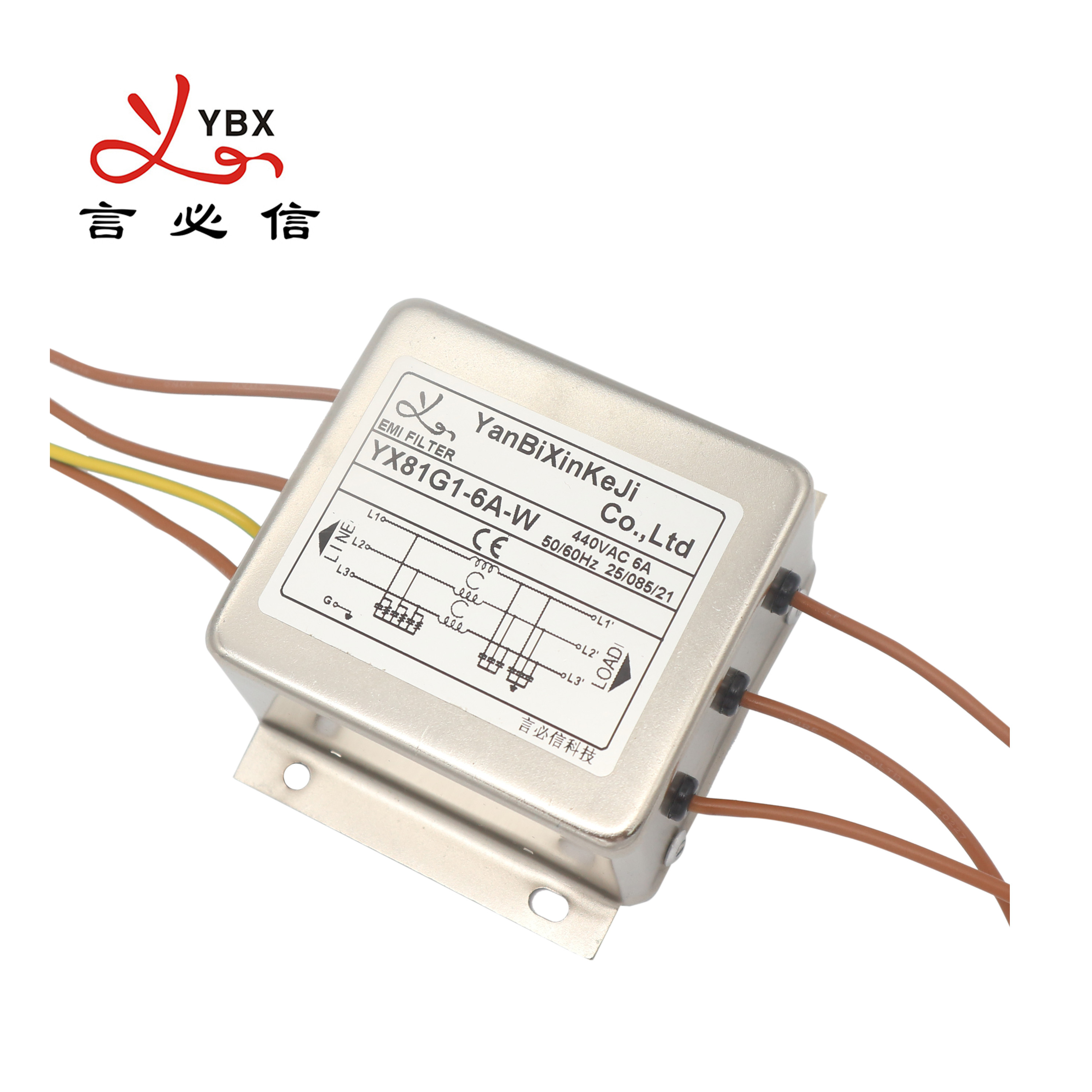 6A 220V Three Phase EMI Filter Mechanical Equipment Power Line Output