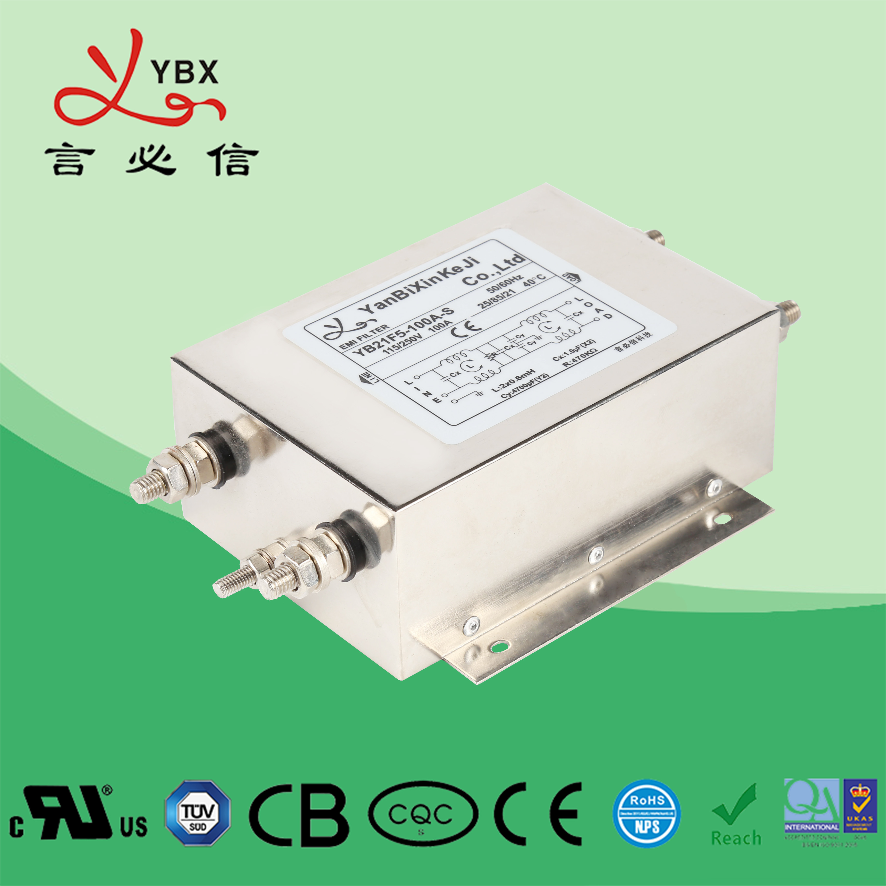 Industrial AC Power Noise Filter , EMI EMC RFI 240V AC Mains Filter