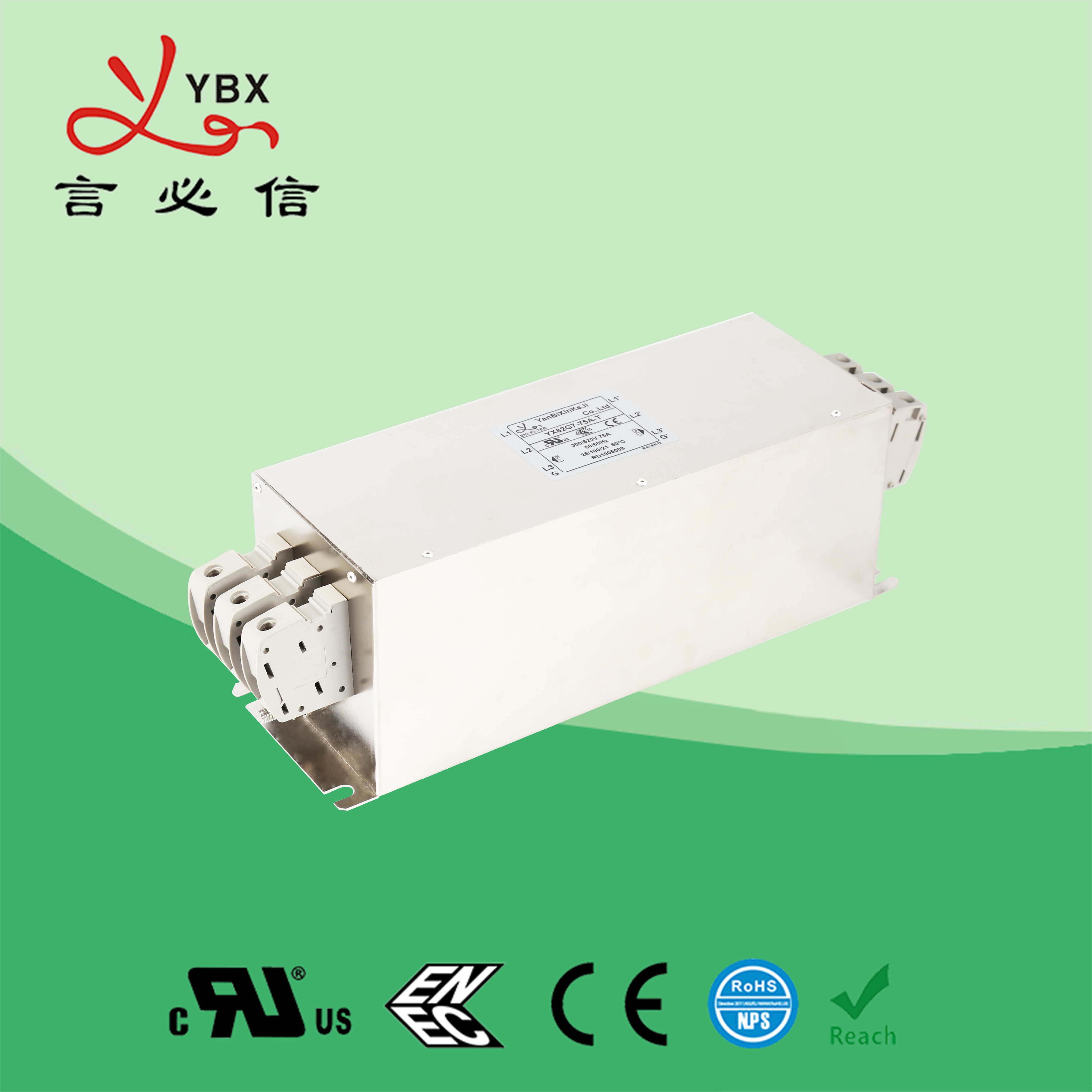 Yanbixin 50A Terminal Block RFI Power Filter / Mains Rfi Filter Metal Case