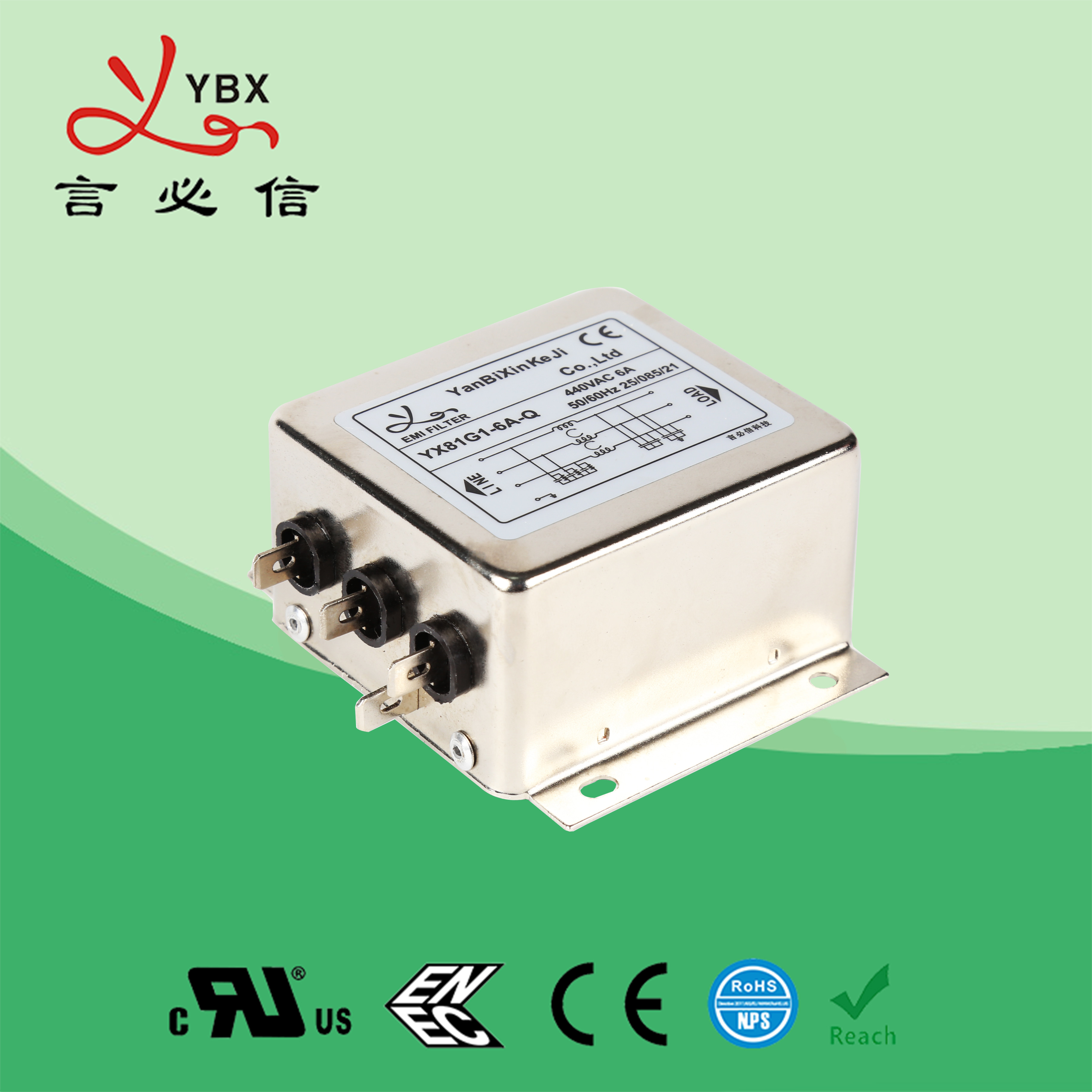 Commercial 3 Phase Emi 3 Line Inverter Noise Filter 380V 440VAC 3A