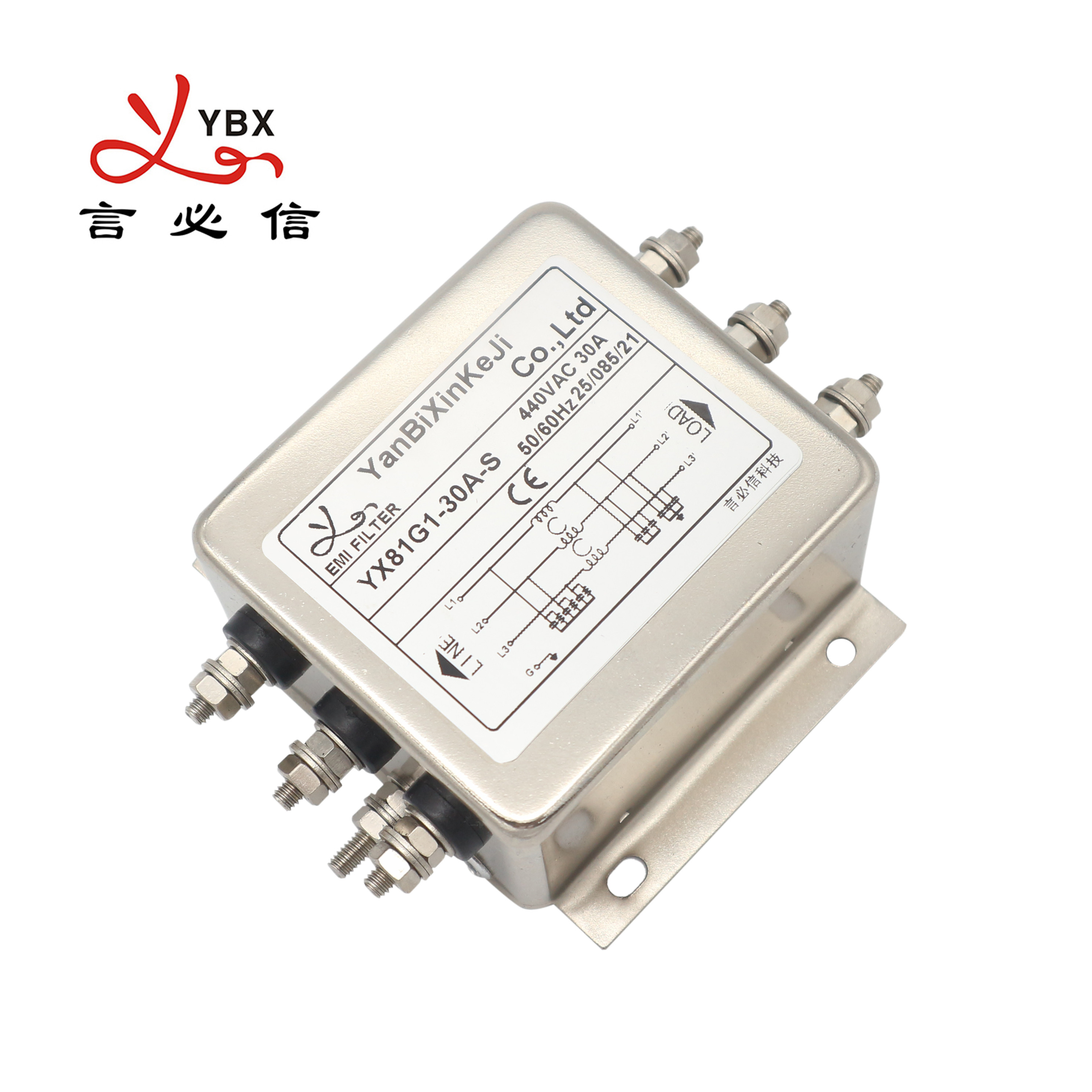 YX81G1 Three Phase Filter 115V 250V 30A M4 Screw Terminal EMI RFI ...